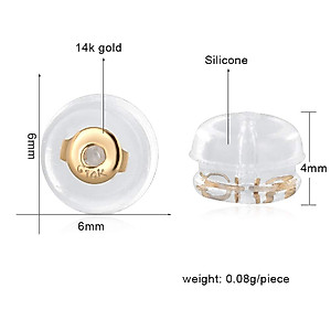 14K Real Solid Gold Earring Backs Hypoallergenic Soft Clear Silicone Backings Ear Piercing Replacements Secure Safety for Studs Drop Comfortable