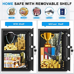 2.8 Cub Large Home Safe Fireproof Waterproof, Steel Home Security Safe Box with Electronic Keypad, Spare Keys and Alarm System, Fireproof Safe for Home Document Money Valuables