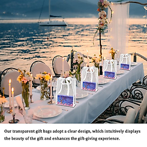 15Pack Clear Plastic Gift Bags with Handle,Reusable PP Gift Wrap Tote Bags with Ribbon for Wedding Bridal Birthday Party Baby Shower Goodies Graduation Shopping Business, 7x10x3.15 Inch (White)