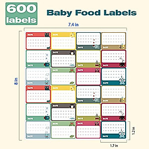 600Pcs Daycare Labels, Removable Write On Baby Food and Bottle Date Labels for Day Care, 12 Animal Designs Cute Stickers, 1.7 x 1.2 Inches
