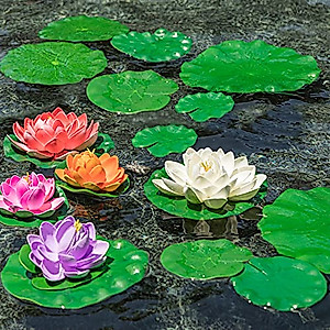ZAUGONTW 20 Pcs Artificial Lily Pads for Ponds, Realistic Floating Lily Pads Leaves, Lotus Leaves Water Lily Pads Artificial Foliage Pond Decor for Koi Fish Pool Patio Aquarium