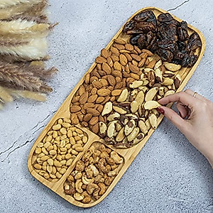 Premium Bamboo Portion Control Plate with Three Divided Sections | Wooden Adult Size Food Tray for Diet and Weight Loss | Bento Portioned Plate for Adults