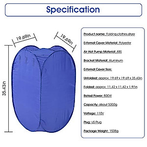 Portable Clothes Dryer Foldable 800W Electric Clothing Drying Machine Fast Garment Dryer Heater with Air Hot Pump for Home Travel Quick Laundry Drying