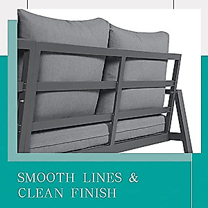 Soleil Jardin Outdoor Patio Furniture Set with Chaise Lounge, Aluminum Sofa Set for Porch Garden, Space Saving L-Shaped Corner Sectional Chair with Glass Coffee Table, Dark Grey Finish & Grey Cushion