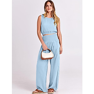 ANRABESS Women's 2 Piece Linen Lounge Set Casual Matching Pants Jumpsuit Summer Beach Travel Vacation Trendy Outfits X-Large