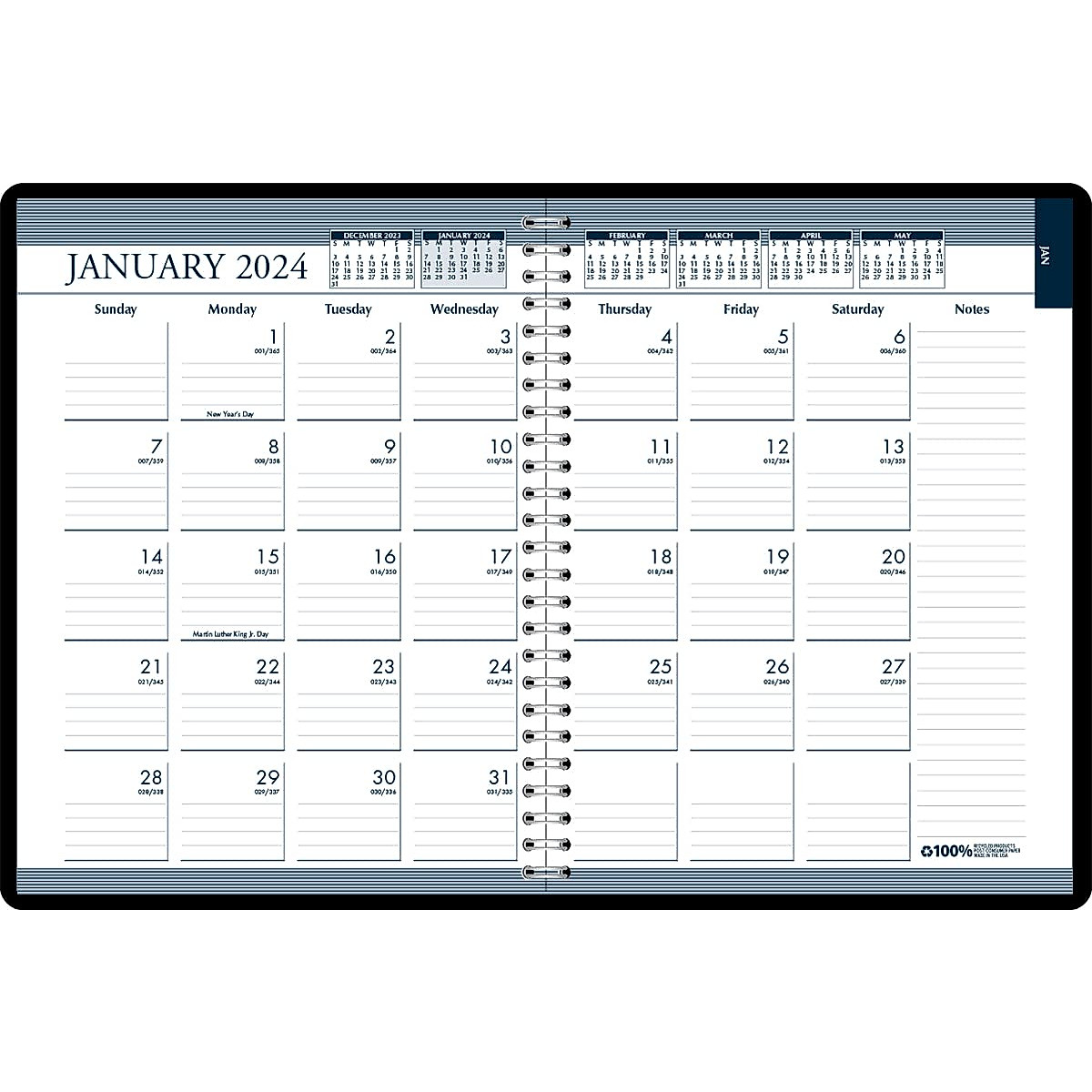House of Doolittle 2024 Weekly And Monthly Planner Calendar, Black Cover, Tabbed, 8.5 x 11 Inches, January - December (HOD28302-24)