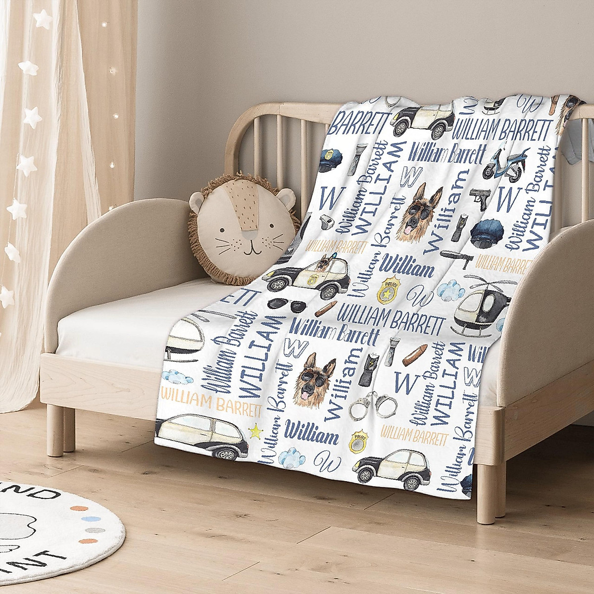 Custom Police Service Baby Blanket Soft Flannel Fuzzy Warm Plush Lightweight Throw for Bed Couch Sofa Camping Good Gift for Kid Boy Girl Teen 40''x 50'' for Kids/Child