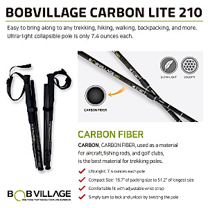 BOBVILLAGE Carbon Fiber Adjustable Trekking Poles, Premium Lightweight Foldable Shock-Absorbent Hiking Walking Sticks for Backpacking Camping & Trail Running 51IN[Black]
