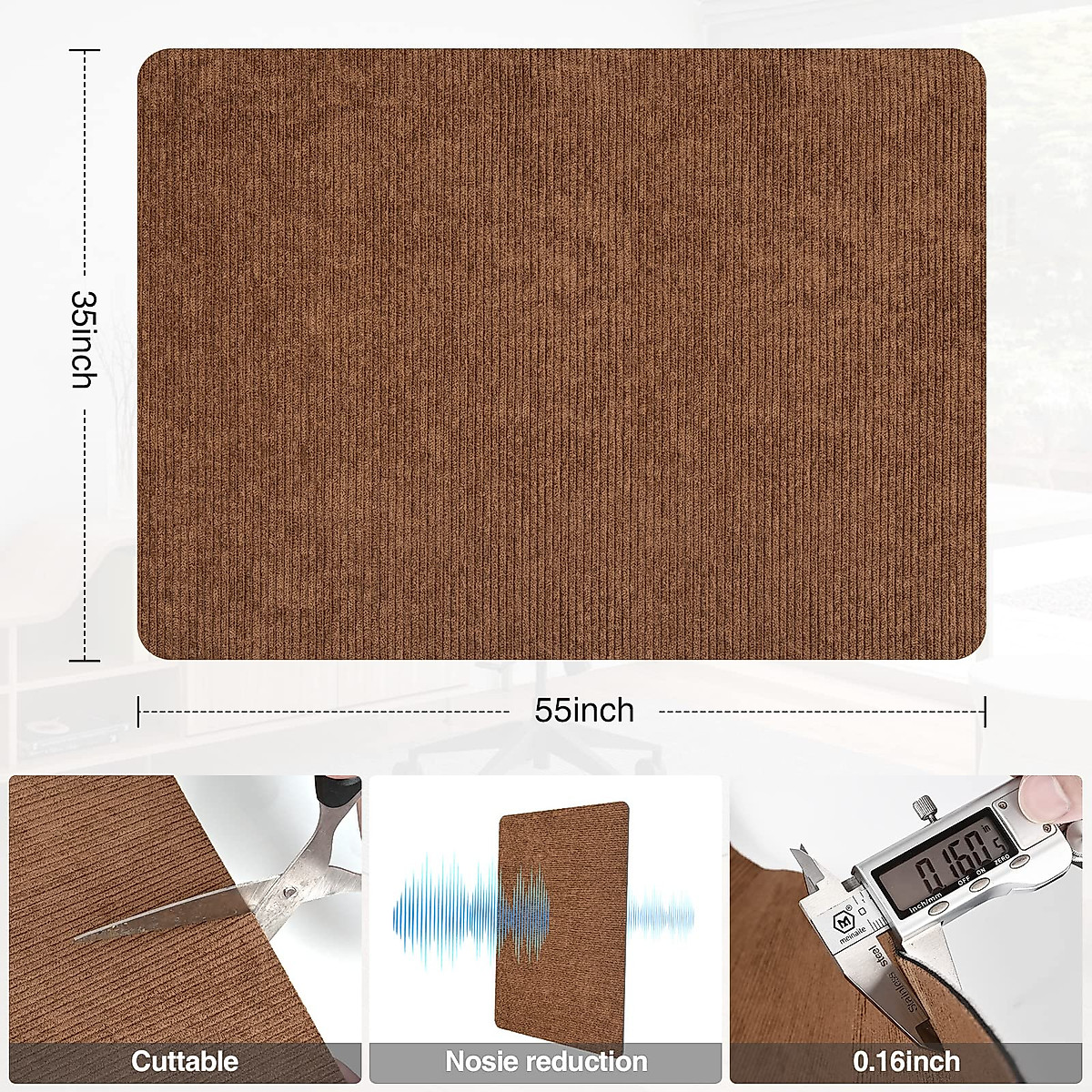 Placoot Desk Chair Mat for Hardwood Floor Corduroy Surface 1/6" Thick 55"x35" Office Chair Mat for Rolling Chairs-100% Large Anti-Slip Backing Under Desk Low-Pile Office Rug Floor Mat for Office/Home