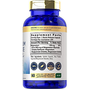 Carlyle Magnesium Glycinate | 665 mg | 250 Capsules | Non-GMO and Gluten Free Formula | Essential Buffered Mineral Supplement