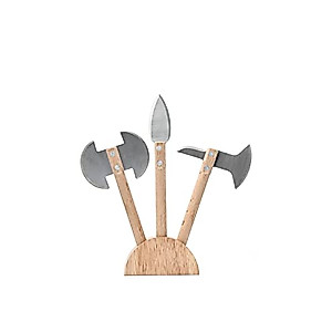 Kikkerland Medieval Wooden Charcuterie Cutlery Cheese Board Knight's Shield Party Serving Tray Set