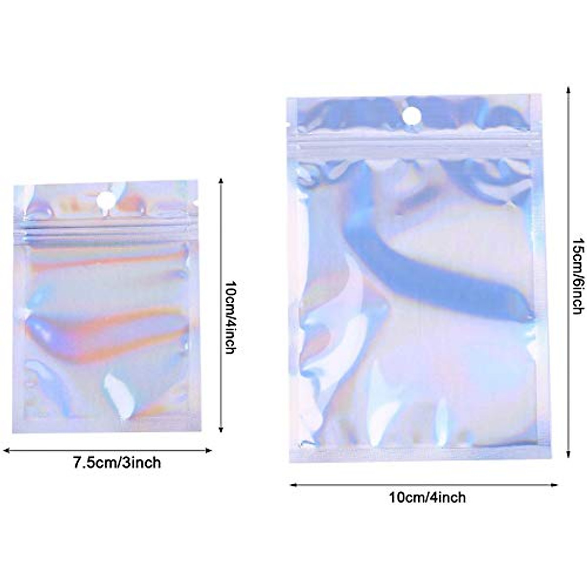 50 Pieces Resealable Smell Proof Bags Foil Pouch Bag, Used to store and pack party food, jewelry, lip gloss, eyelashes, party supplies, candy (Holographic Color,(Small: 3 x 4 Inch and 4 x 6 Inch)