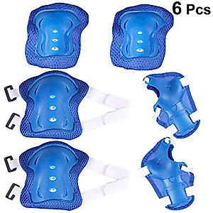 NUOBESTY Sport Protective Gear Set Durable Kids Knee and Elbow Pads Adjustable Strap Practical Sport Protective Gear for Children Biking Skateboard Scooter Rollerblading Skating Cycling 1 Set/6pcs