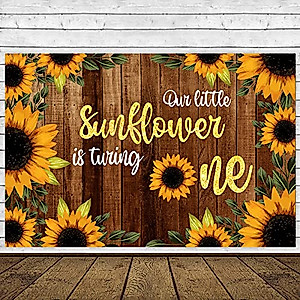 Our Little Sunflower is Turning One Rustic Wood Banner Backdrop Sunflowers Flowers Fall Theme Party Decor Decorations for Autumn Holiday Festival Girls Boys 1st Birthday Party Baby Shower Supplies