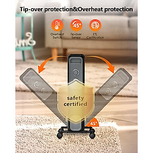 R.W.FLAME Oil Filled Radiator Heater,1200W Electric Space Heaters with 3 Heat Settings,Adjustable Thermostat,Overheat & Tip-Over Protection,Quiet Radiator Heater for Home Office Indoor Use (Black)