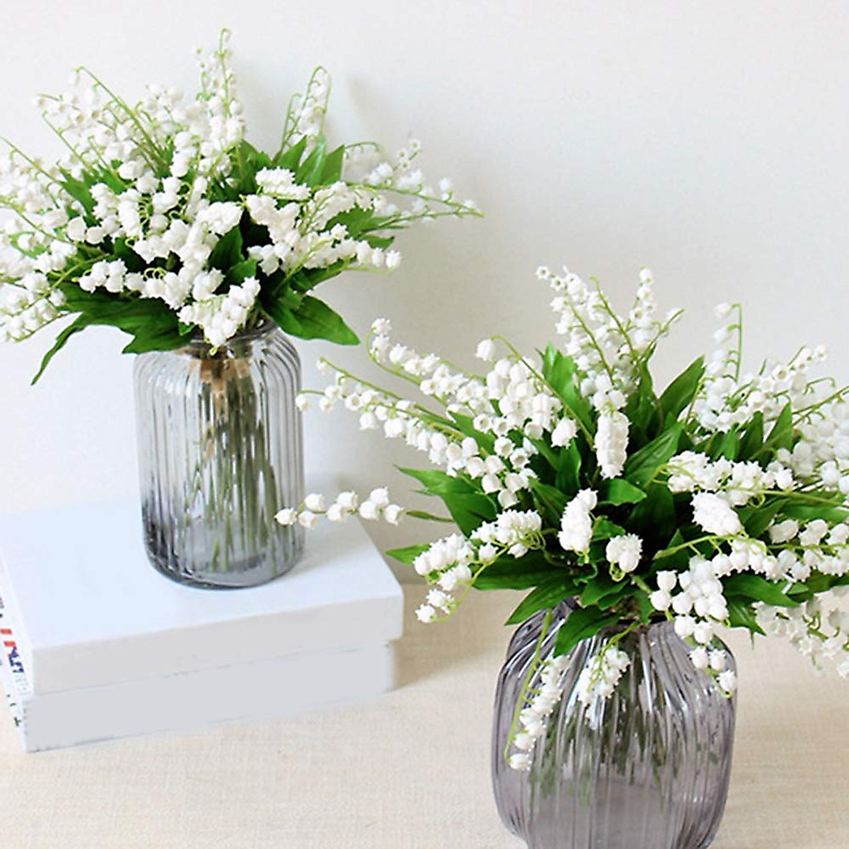 12 Pcs Lily of The Valley, Artificial Faux White Bell Flowers Wind Chime Orchid Wedding Bouquet May Flower for Home Garden Wedding Party Decor