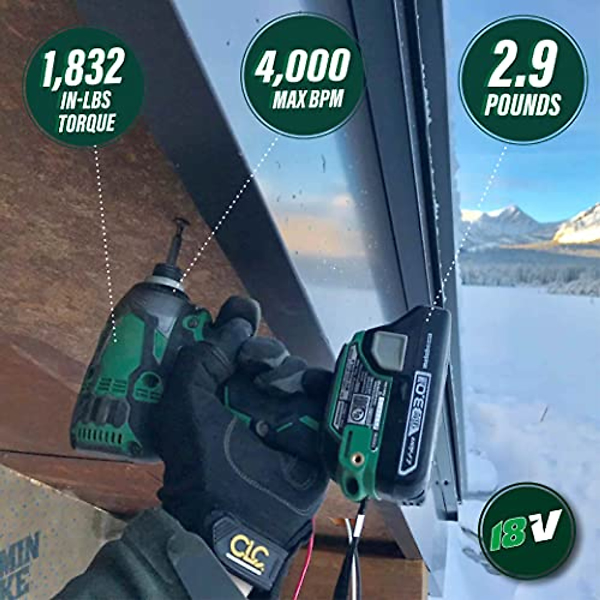 Metabo HPT 18V Cordless Impact Driver, 1/4-in Hex Chuck, Triple Hammer Technology, Powerful 1, 832 In/Lbs Torque, Variable Speed Trigger, IP56 Compliant, LED Light, Tool Only (WH18DBDL2Q4)