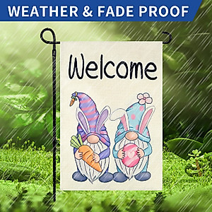 Easter Garden Flag Double Sided, Welcome Gnomes Easter Flag Yard Flag for Outdoor Decoration 12x18 Inch
