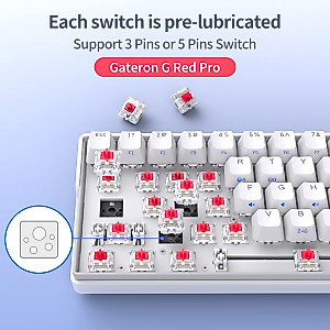 KEMOVE Snowfox DK61 60% Wireless Mechanical Gaming Keyboard, 2.4G/Type-C/Bluetooth, Hot Swappable RGB Backlit 61 Keys, Anti Ghosting/N-Key Rollover 3000mAH Battery, Red Switch/White