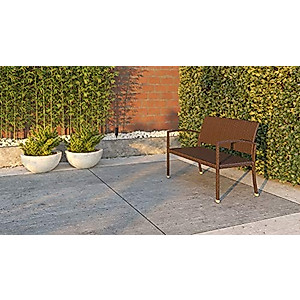 Patio Sense 63363 Miles Patio PU Wicker Steel Frame All Weather Bench Attractive Woven Design Easy Assembly Lightweight Year Round Accent Patio Porch Lawn Garden Setting - Mocha