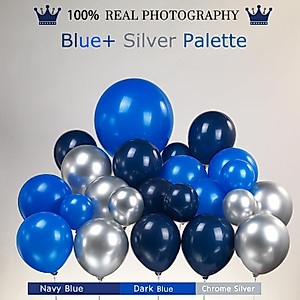 Navy Blue and Silver balloon Garland Kit 132PCS dark blue with starburst Balloons Arch for baby shower boy 1st birthday party anniversary 2024 graduation ceremony decorations