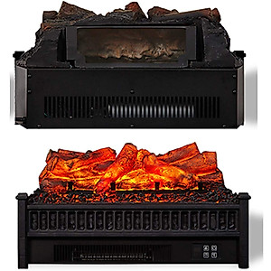 Electric Fireplace 23" Remote Control Fireplace Insert Log Heater, Realistic Pinewood Ember Bed, Level 3 Adjustable Flame, Overheat Protection, Thermostat, Timer, 1400W Black