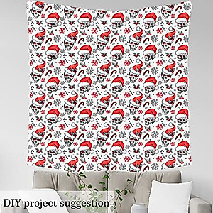 Sugar Skull Fabric by The Yard, Xmas Upholstery Fabric, Christmas Snowflake Candy Canes Decor Fabric, Leaves Heart Pattern Indoor Outdoor Fabric, Gothic DIY Art Waterproof Fabric, Red Grey, 2 Yards