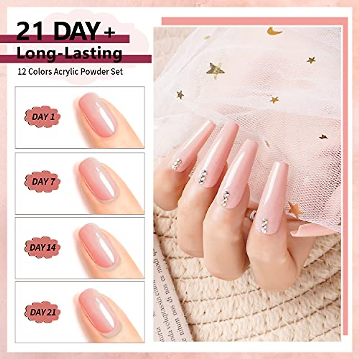 LanFo Acrylic Powder Set 12 Colors Acrylic Nail Powder Glitter Pink Red Purple Nail Acrylic Powder Professional Acrylic Nail Powder for Extension Carving Nail Kit Gifts No Nail Lamp Needed