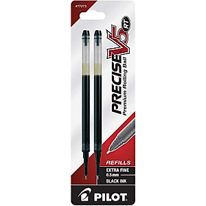 Pilot Precise V5 RT Liquid Ink Retractable Rollerball Pen Refills, 0.5mm, Extra Fine Point, Black Ink, Pack of 12