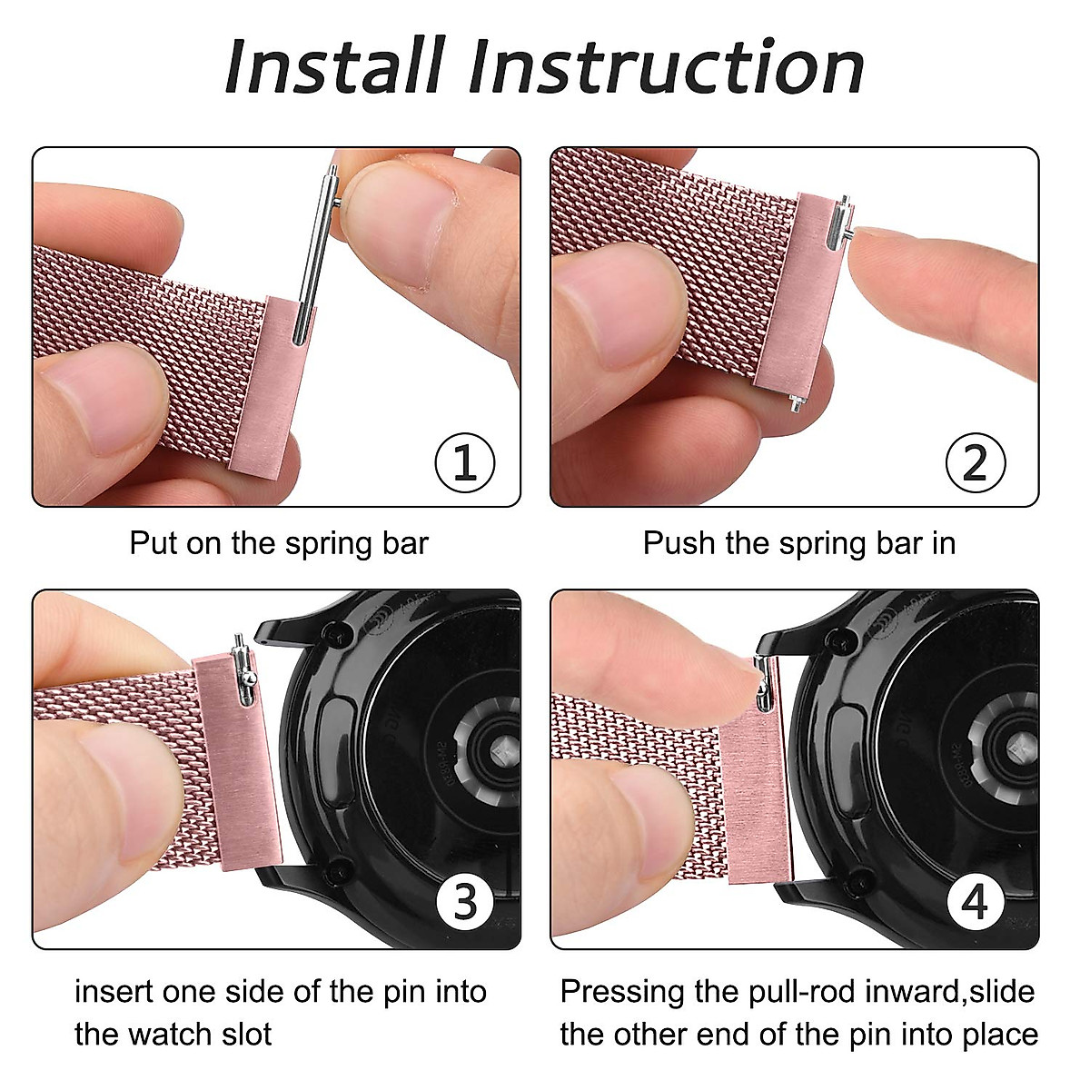 YILED Metal Bands for Samsung Galaxy Watch Active 2 40mm 44mm, 20mm Stainless Steel Mesh Watch Strap for Galaxy Watch 3 41mm 42mm (Rose Pink)