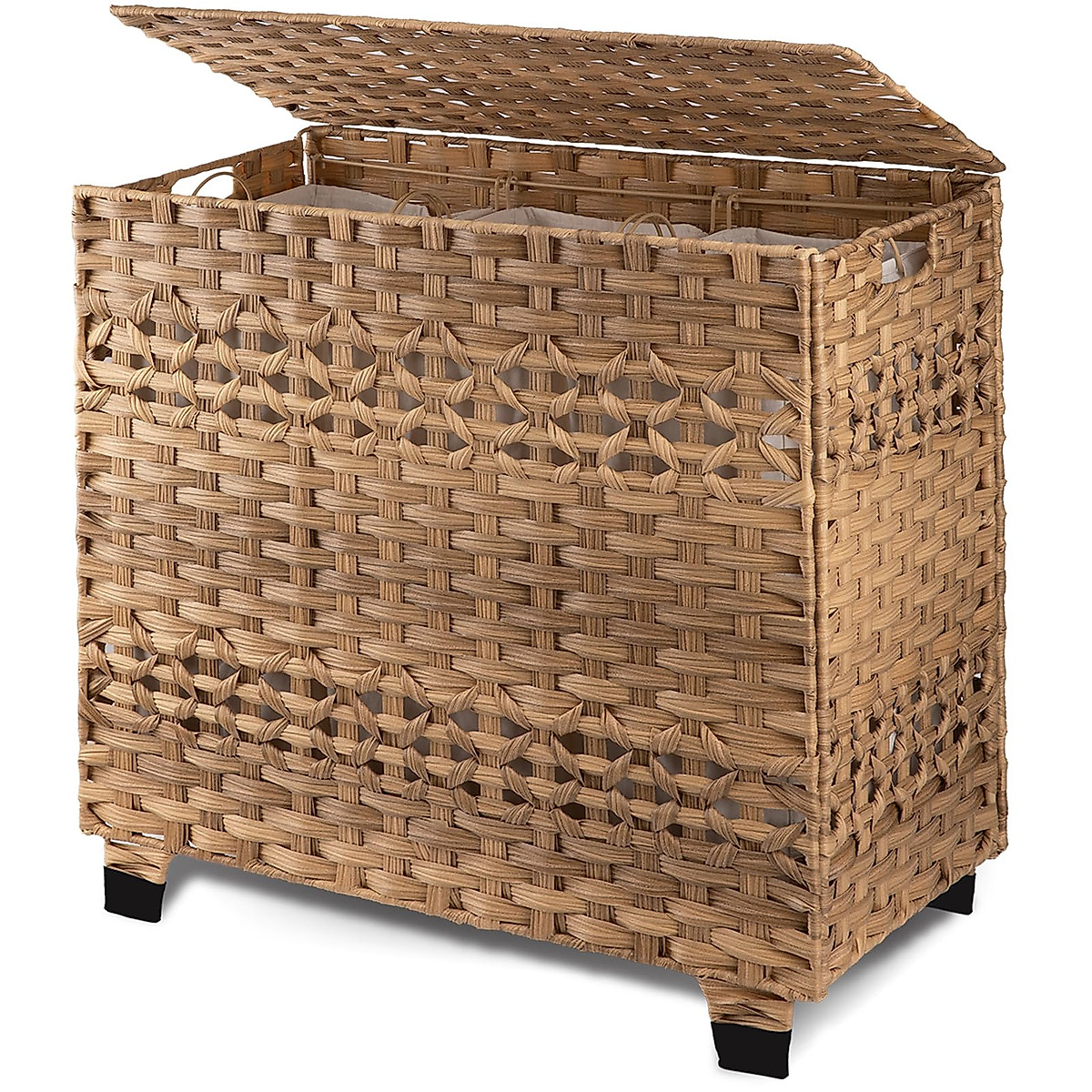 OIAHOMY Laundry Hamper with Lid, 135L Clothes Hamper with 3 Removable Liner Bags, Foldable Laundry Hamper for Bedroom, Synthetic Wicker Hamper with Lid, 27x 13 x 26 Inches, Yellow