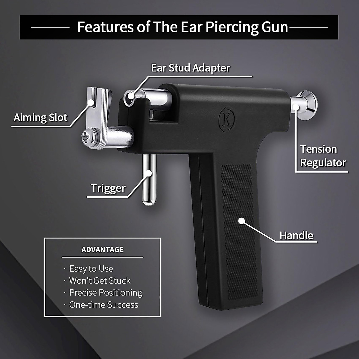 Ear and Nose Piercing Tool Stainless Steel Ear Piercing Gun with 18 Pairs Ear Stud for Salon and Home Use