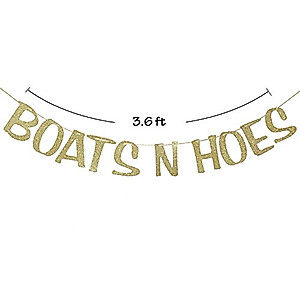 Boats N' Hoes Banner Sign Garland Gold Glitter for Bachelorette Nautical Theme Engagement Bridal Shower Birthday Decor Photo Booth Props