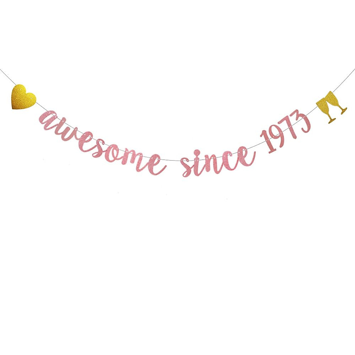 Awesome Since 1973 Banner, Pre-Strung,Rose Gold Glitter Paper Garlands for Girl's Woman's 51st Birthday Party Decorations Supplies, No Assembly Required,Rose Gold,SUNbetterland