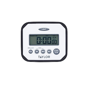 Taylor Pro Kitchen Timer, Water-Resistant Digital Timer, Heavy Duty, Countdown Clock, White,9 x 8 cm