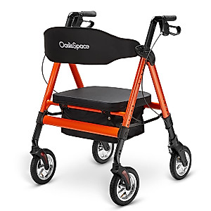 OasisSpace Pneumatic Tires Rollator Walker for Seniors - Heavy Duty Rollator Walker with Seat & Large Padded Backrest, All Terrain Rolling Walker 450lbs Height Adjustable