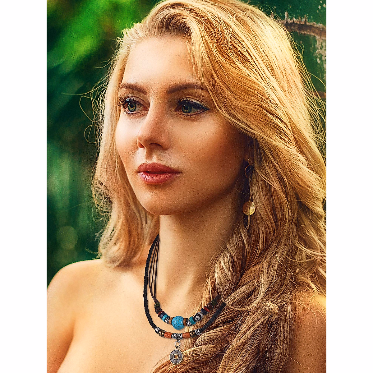 Hicarer 3 Pieces Suede Choker Necklaces American Indian Feather Handmade Necklaces Adjustable Leather Turquoise Choker Necklace Moon Crescent Pendant Choker for Women Accessories