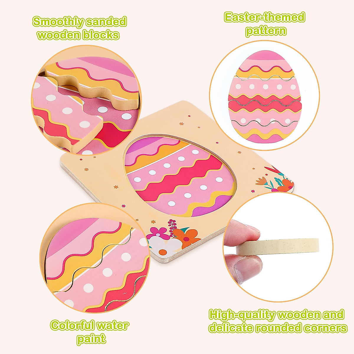 Easter Wooden Puzzles for Toddler - 4 Pack Basket Stuffers Fillers Puzzle Toys for Boys Girls, Jigsaw Learning Educational Gifts Party Favors for Kids