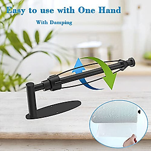 Paper Towel Holder Under Cabinet Wall Mount Paper Towel Holders with Damping Black Stainless Steel Kitchen Under Counter Hanging Paper Towels Rack with Self-Adhesive and Screws