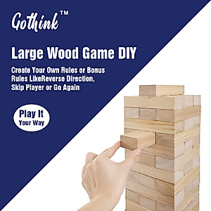 GOTHINK Giant Tumble Tower Game, Large Tumbling Tower Stack to Over 4 FT 54pcs Wooden Jumbo Blocks for Outside Yard Games with Carry Case Timber Stacking Game Night Toy Gift for Kids Adults Family