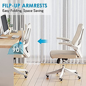 balmstar Ergonomic Chairs For Home Office Desk , Breathable Mid-Back Comfortable Mesh Computer Chair with PU Silent Wheels, Flip-up Armrests, Tilt Function, Lumbar Support (Khaki)