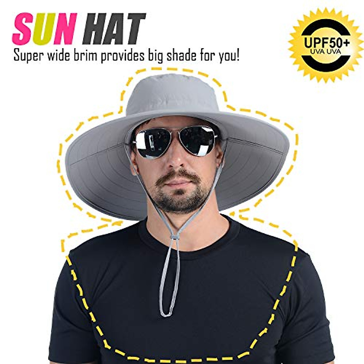 USHAKE Foldable Super Wide Brim Fishing Hat Bucket Safari Hat, UPF 50+ Sun Hat