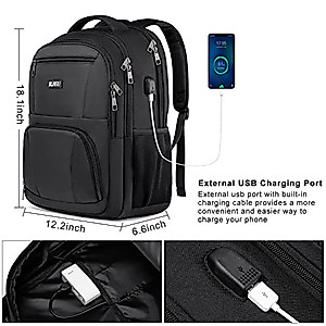 RJEU Laptop Backpack for Men, School Backpack for Teens, College Students, with 15.6 inch Laptop Sleeve, Large Travel Computer Rucksack with 3 Compartments, Ergonomic Straps - Bookbag Black