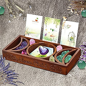 SSISSI Moon Tray - Crystal Holder for Stones- Wooden Jewelry Holder - Crystal Tray - Decorative Tray - Zen Decor - Essential Oil Storage - Crystal Display Holder - Boho Key Tray -Tarot Card Holder