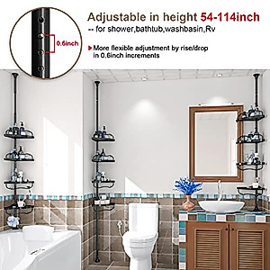 Corner Shower Caddy Tension Pole - Stainless Steel Rustproof Standing Shower Caddies Rack with 4 Tier Shelf for Bathroom Bathtub Organizer,54-114" Adjustable - Black