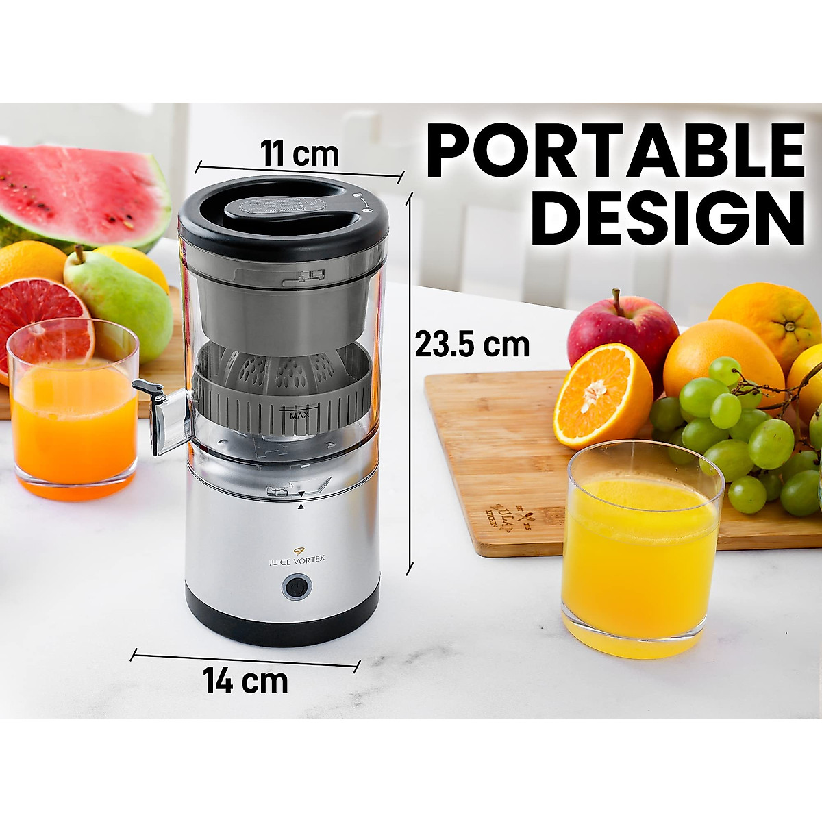 Zulay Kitchen Juice Vortex Lemon & Orange Juicer - Electric Citrus Squeezer & Presser - Rechargeable Juicer Machine - Wireless Portable Juicer - USB Charger & Cleaning Brush Included (Black/Silver)