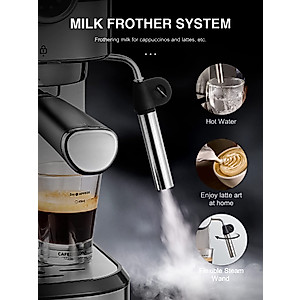 Yabano Espresso Machine, 15 Bar Fast Heating Espresso Coffee machine with Milk Frother Wand for Cappuccino, Large Water Tank, 1350W Automatic Espresso Latte Maker for Home