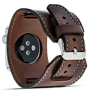 VENOULT Brown iWatch Series 8 Compatible Apple Classic Watch Cuff Bands for Man or Women 45mm, 44mm, 41mm, 40mm, Series 8-1 Dark Brown Genuine Leather Bull Strap, HANDMADE