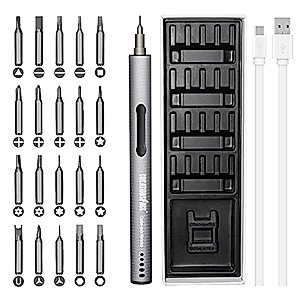 Mini Electric Screwdriver Set, Portable Rechargeable Cordless Power Screwdriver Set with 20 Precision Bits 3 LED Magnetic Repair Automatic Manual Tool Handy for Phone Watch Camera Laptop Toys