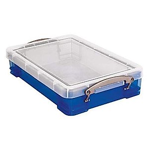 636643 Really Useful Box(R) Plastic Storage Box, 4 liters, 14 1/2in. x 10 1/4in. x 3 1/4in, Transparent Blue, Office Supplies by Really Useful Boxes,USA